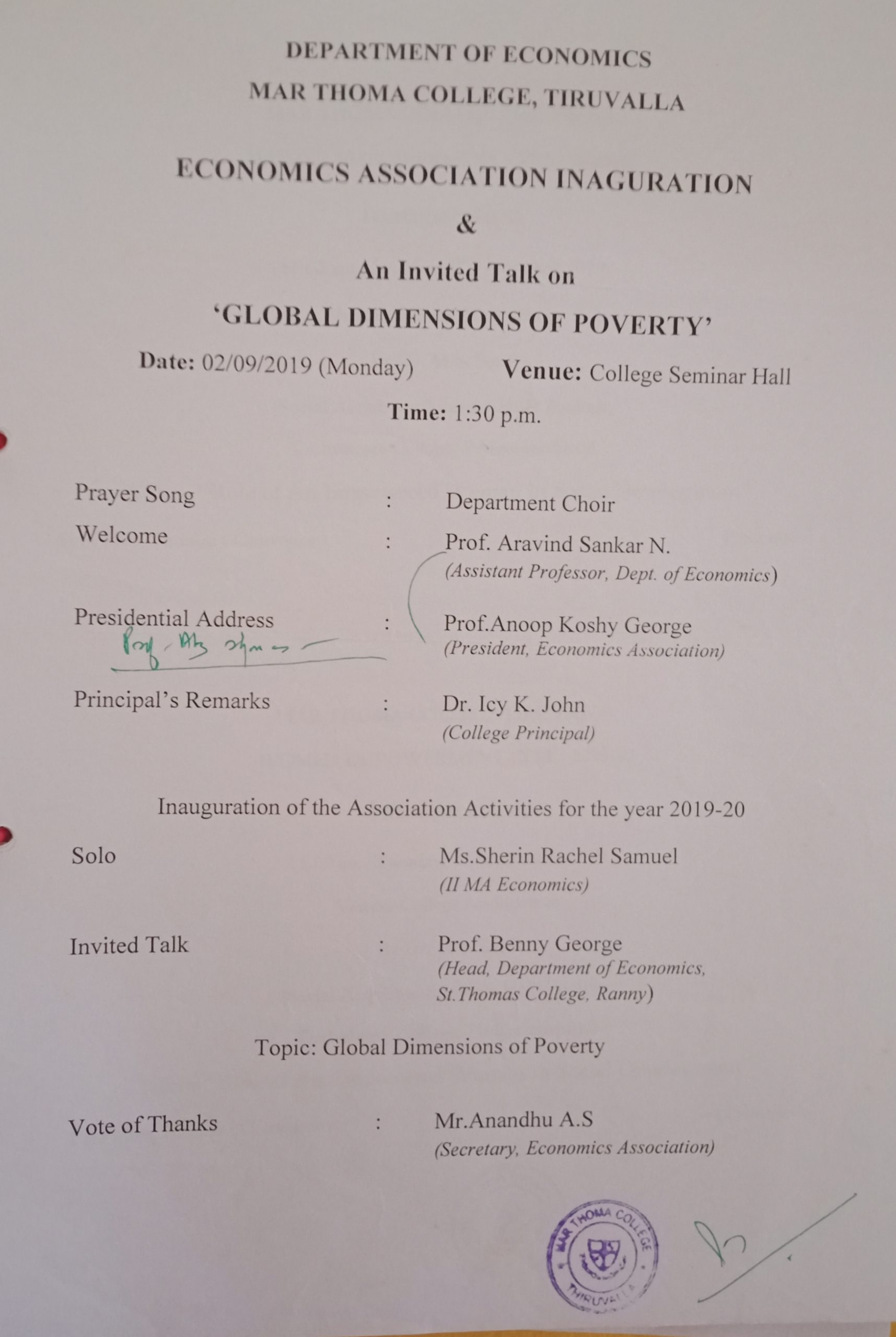 Dimensions of Global Poverty – Mar Thoma College, Tiruvalla